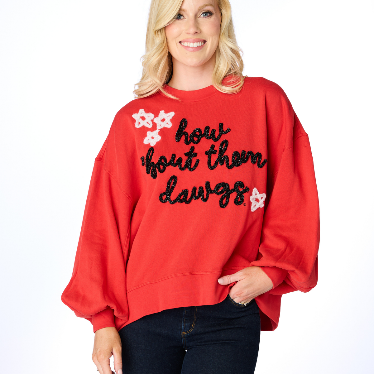 The How Bout Them Dawgs Glitter Script Balloon Pullover – Stewart Simmons