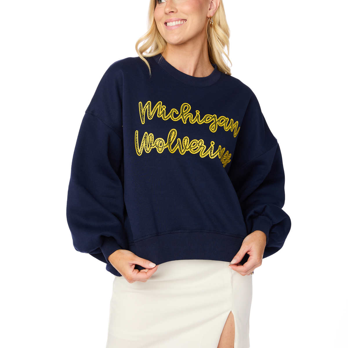 The Michigan Wolverines Rhinestone Balloon Sleeve Pullover – Stewart ...