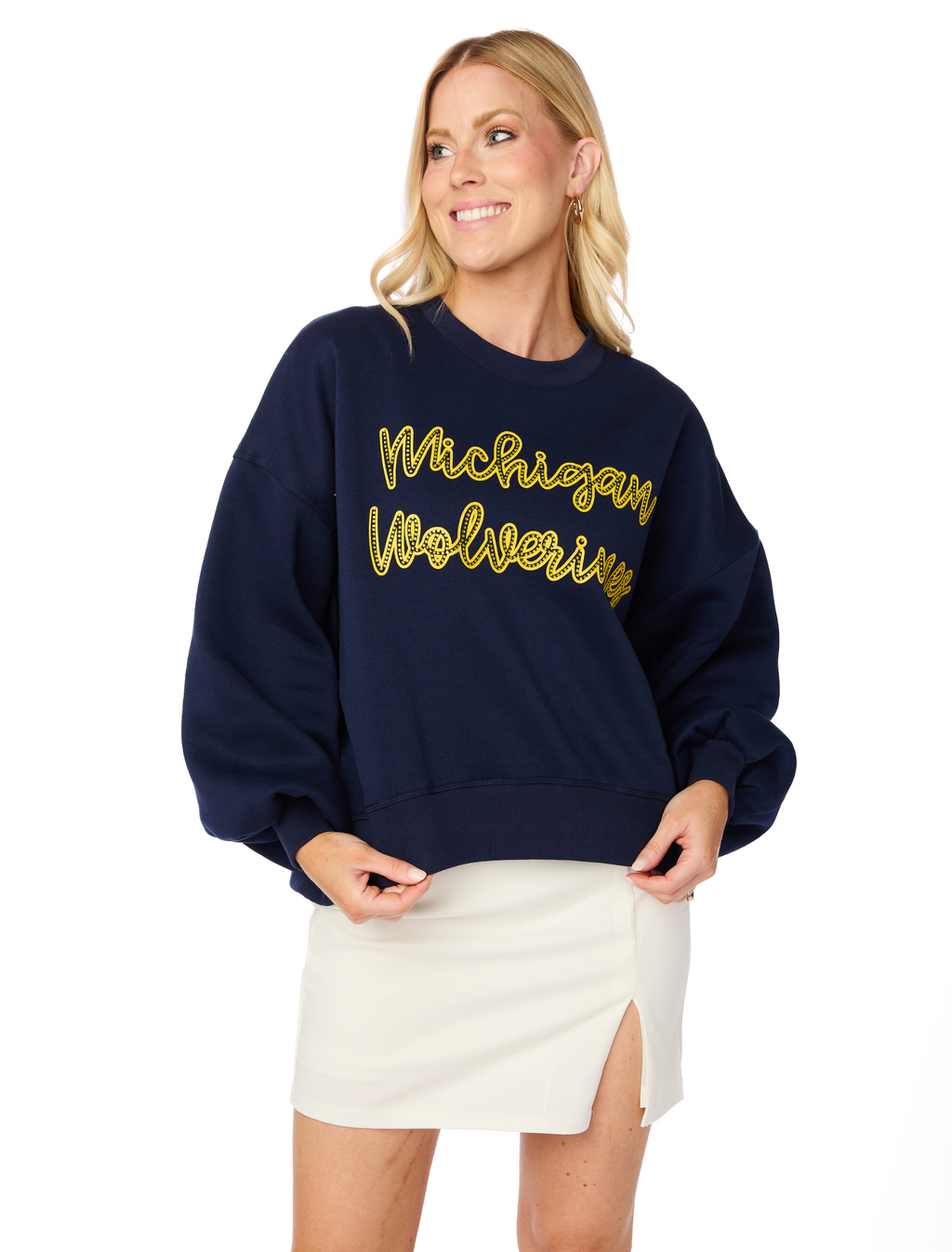 The Michigan Wolverines Rhinestone Balloon Sleeve Pullover – Stewart ...