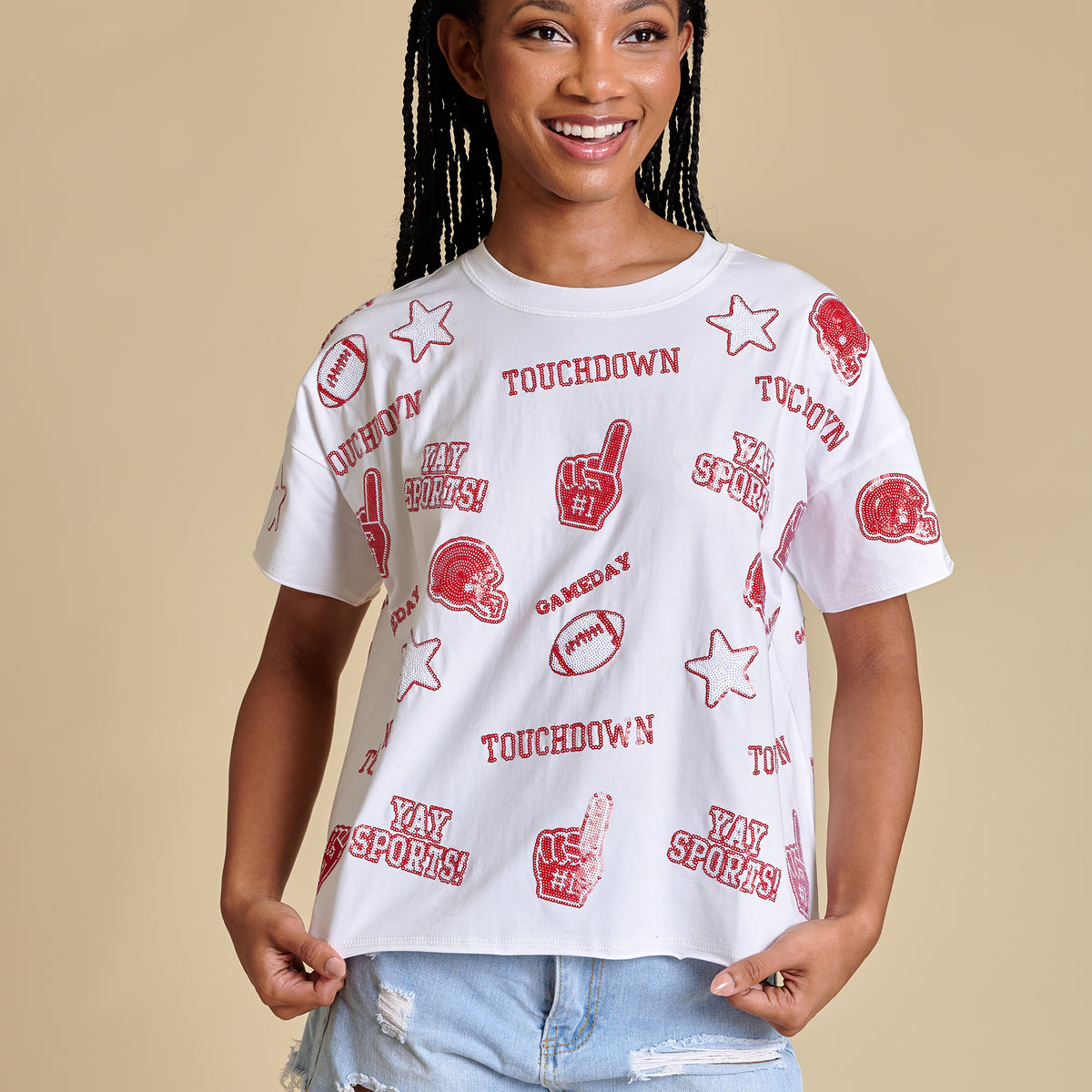 Sequin Football Tee – Stewart Simmons
