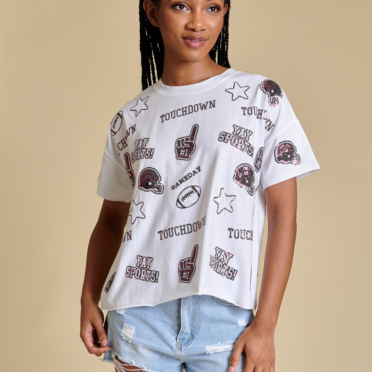 Sequin Football Tee – Stewart Simmons